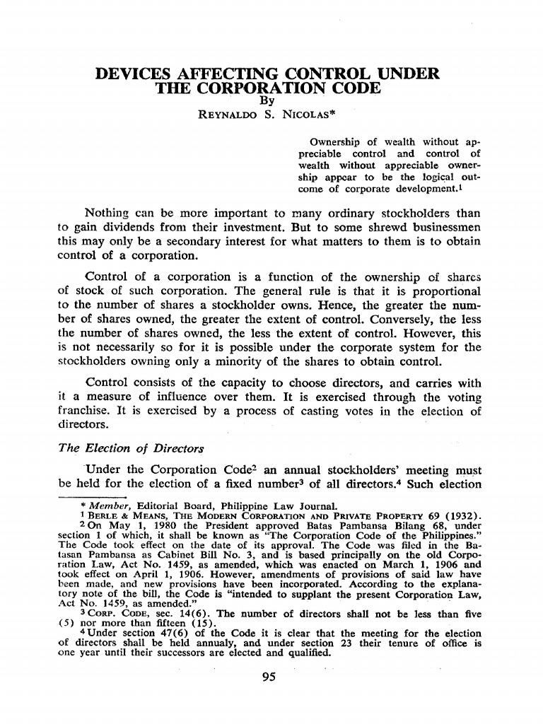 Reynaldo S. Nicolas - Devices Affecting Control Under The Corporation ...