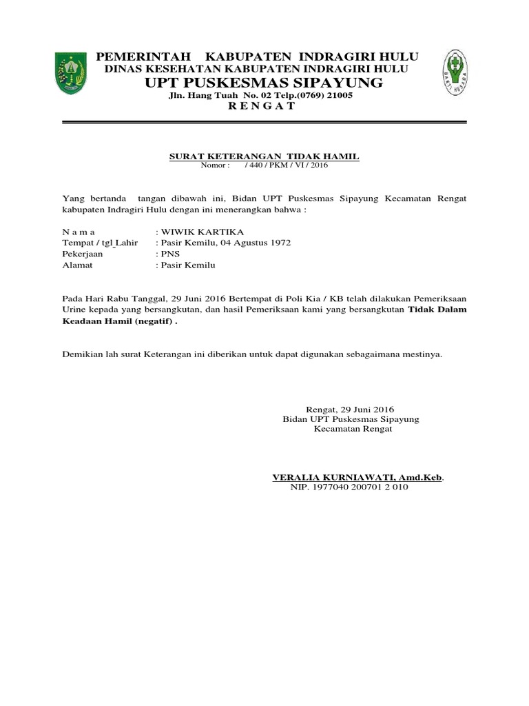 Surat Keterangan Tidak Hamil Resmi | PDF