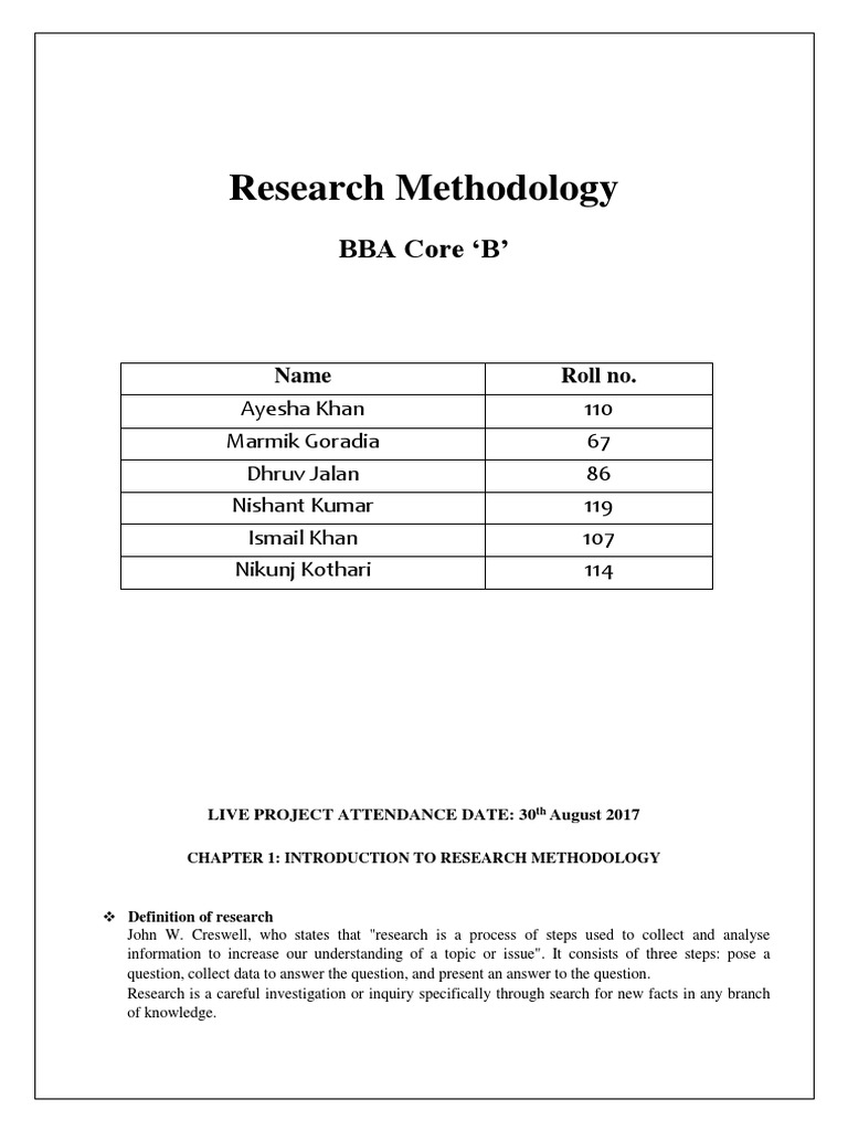 Research Methodology: BBA Core B' | PDF | Research Design | Hypothesis