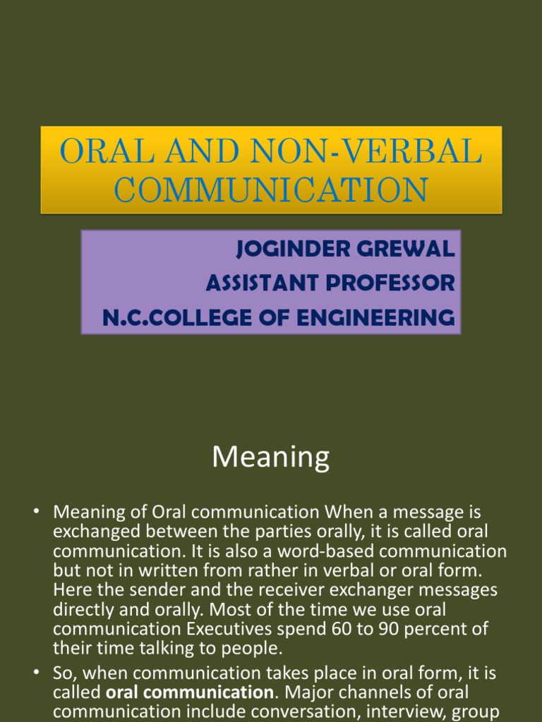 Oral and Non-Verbal Communication | PDF | Conversation | Communication