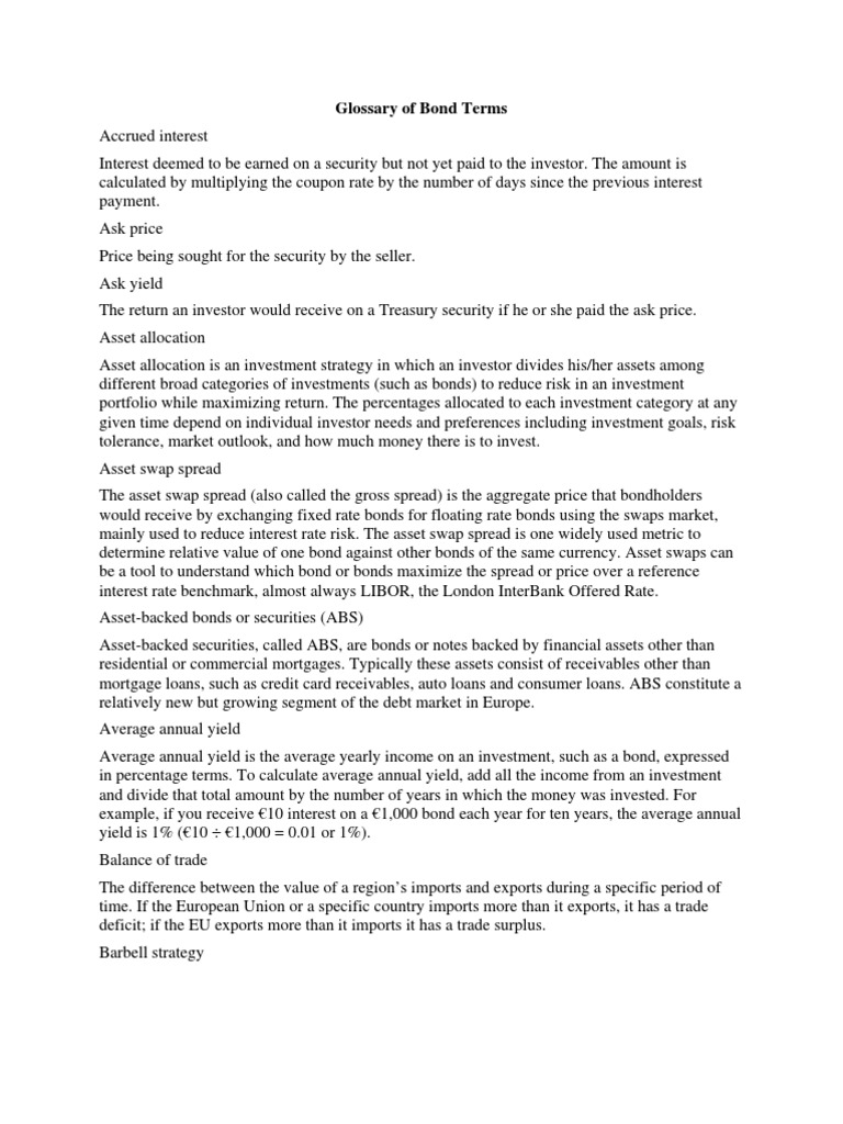 Glossary Investing Bonds en | PDF | Collateralized Debt Obligation ...