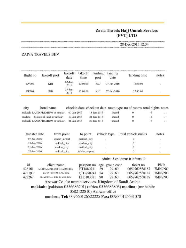 Zavia Travels Hajj Umrah Itinerary | PDF | Mecca | Pilgrimage