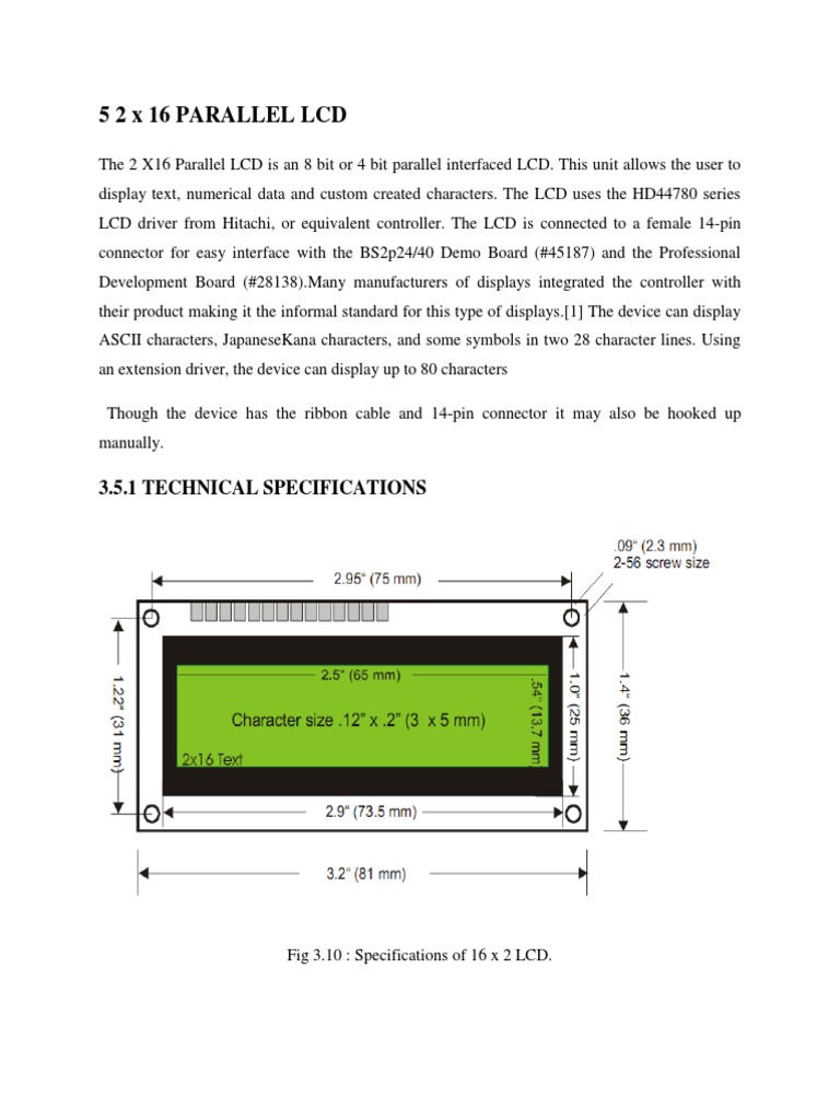 5 2 X 16 Parallel LCD: 3.5.1 Technical Specifications | PDF | Liquid ...