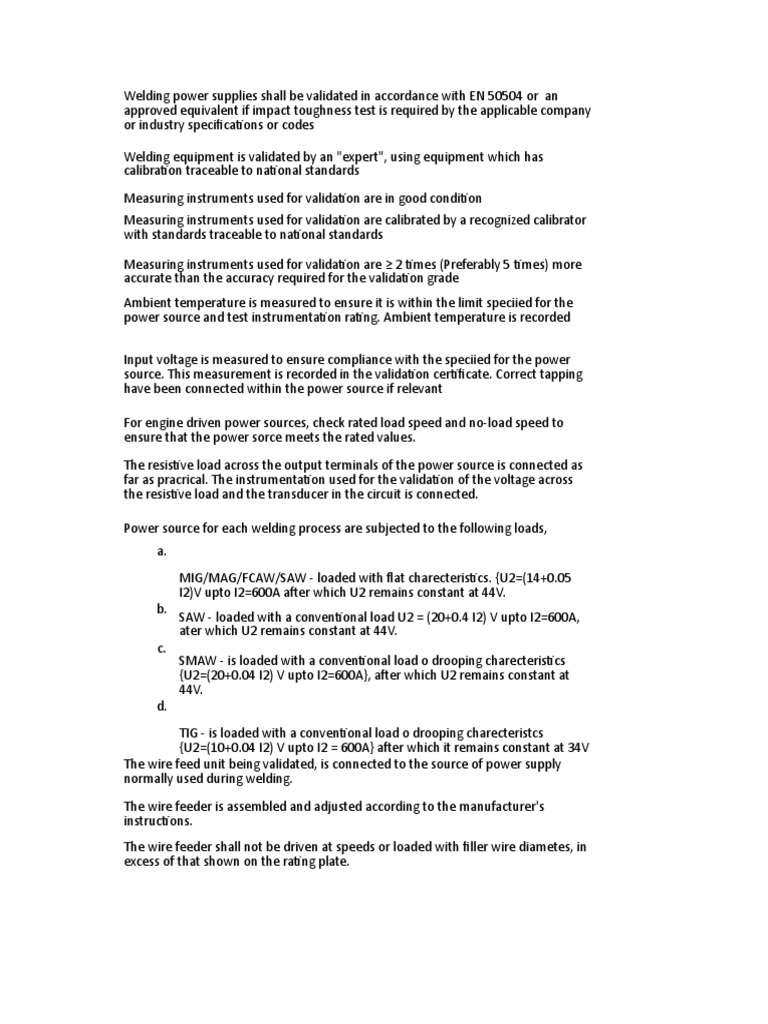 Welding Machine Validation Check List | PDF | Calibration | Power Supply