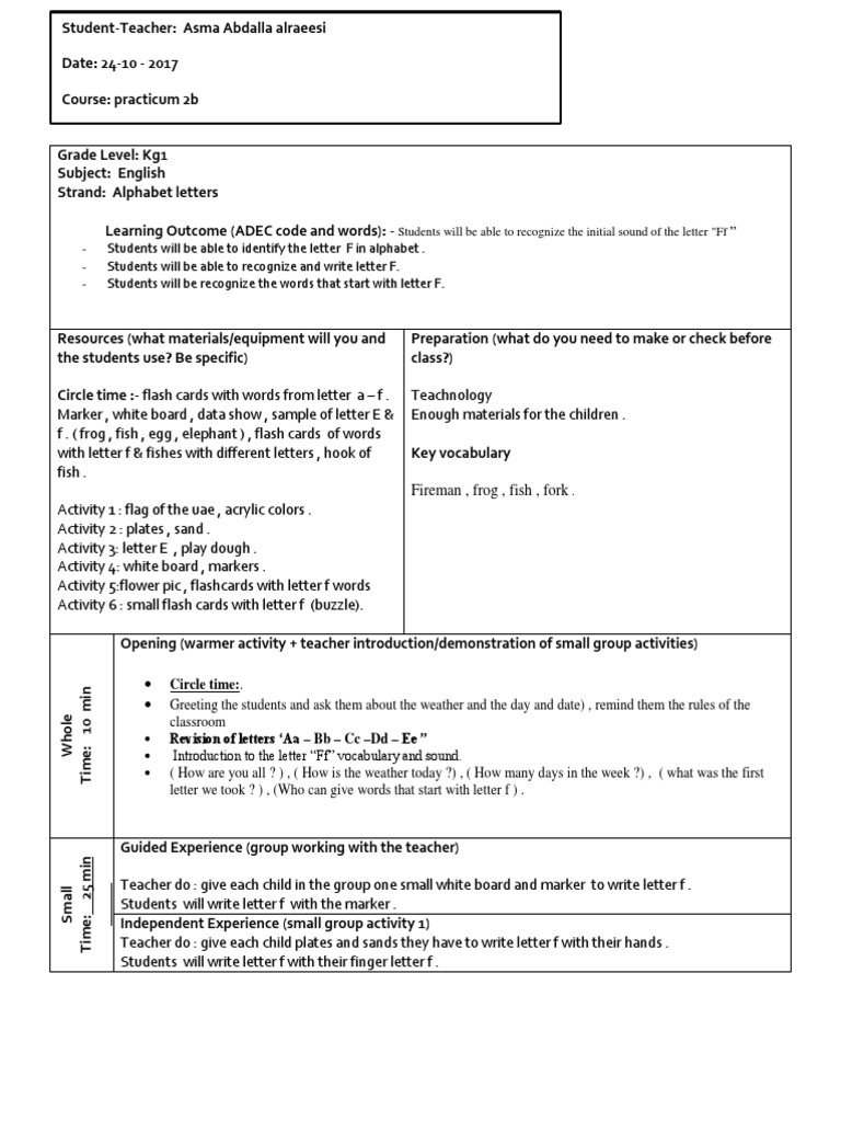 Letter FFFFFFFFFFFFFFF Lesson Plan | PDF | Teaching | Pedagogy