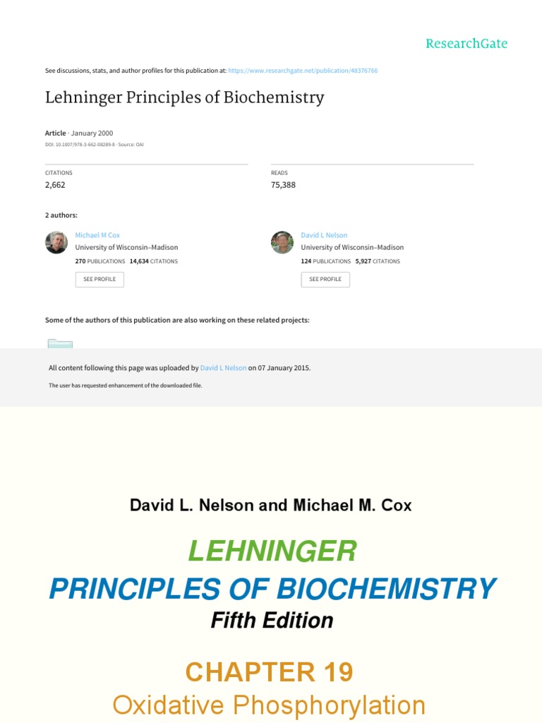 Lehninger Principles of Biochemistry PDF | PDF
