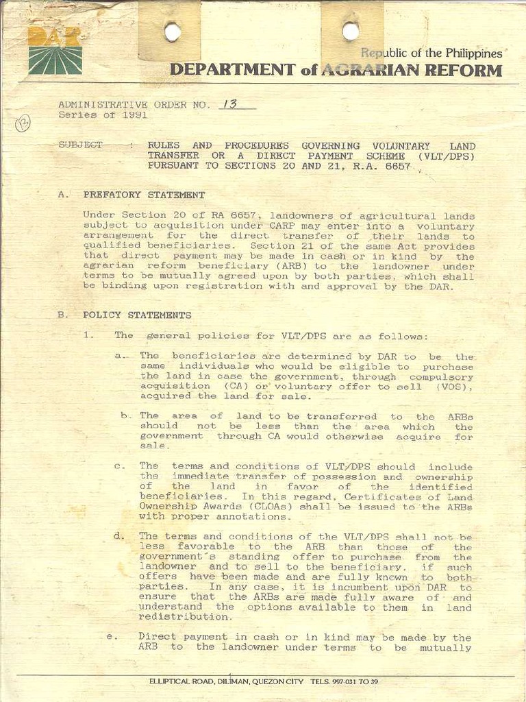 1991 AO13 Rules and Procedures Governing Voluntary Land Transfer or A ...