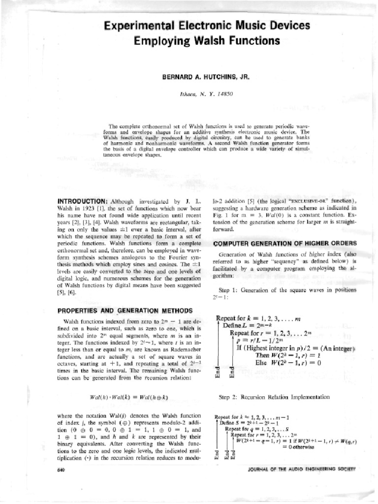 Experimental Electronic Music Devices Employing Walsh Functions | PDF | Synthesizer | Fast ...