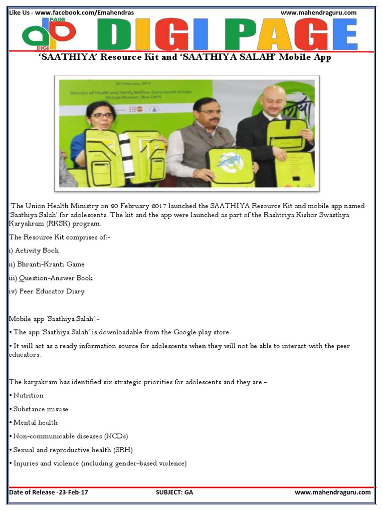 Union Health Ministry Launches SAATHIYA Resource Kit and Mobile App ...