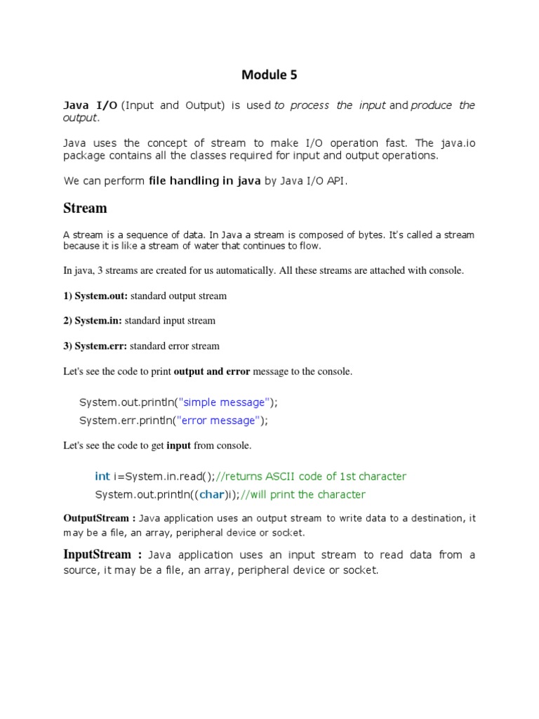 Java I/O (Input and Output) Is Used To Process The Input and Produce The | PDF | Method ...