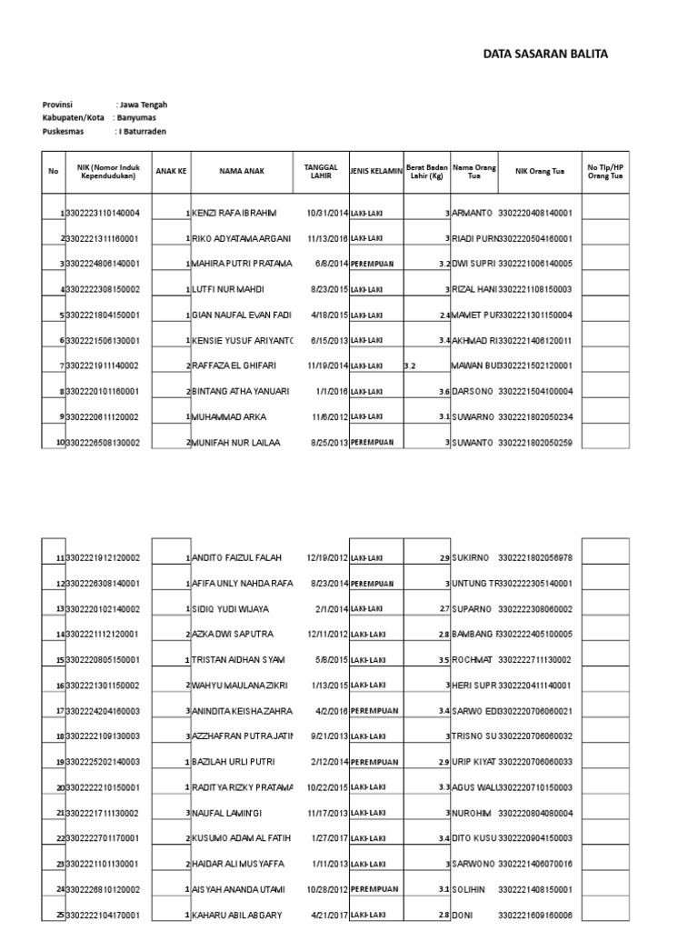 Format Data Sasaran Bumil | PDF