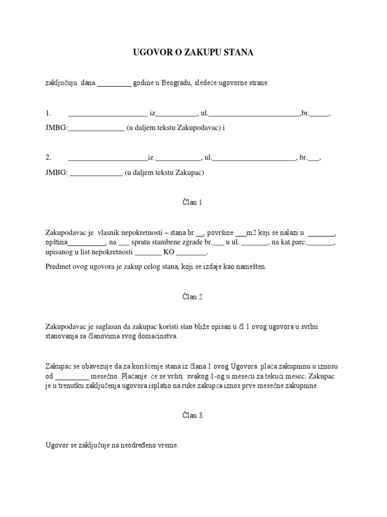Ugovor o Zakupu Stana | PDF