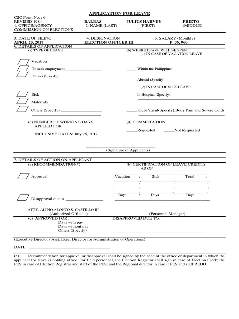 Application For Leave | PDF | Government | Government Information