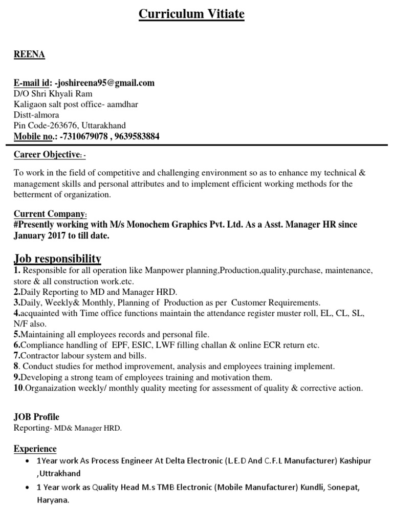 Resume REENA | PDF | Further Education | Computing And Information ...
