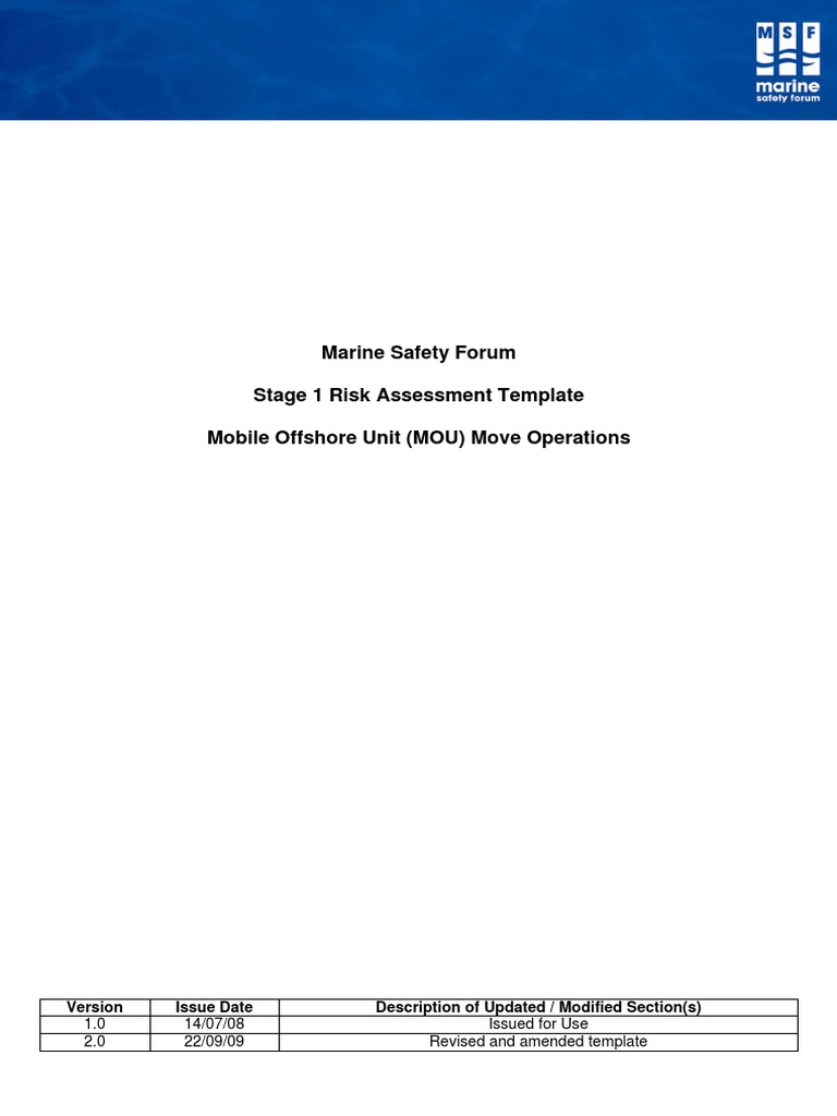 MSF Generic MOU-Move Stage 1 Risk Assessment Rev4 Sep09 | PDF | Risk ...