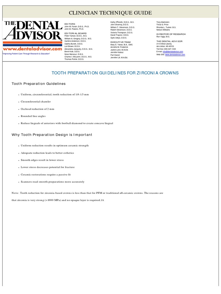 Clinician Technique Guide: Tooth Preparation Guidelines For Zirconia ...