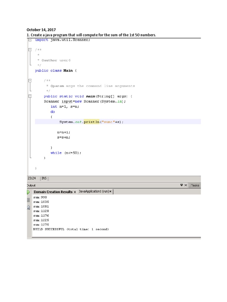 Create A Java Program That Will Compute For The Sum of The 1st 50 ...