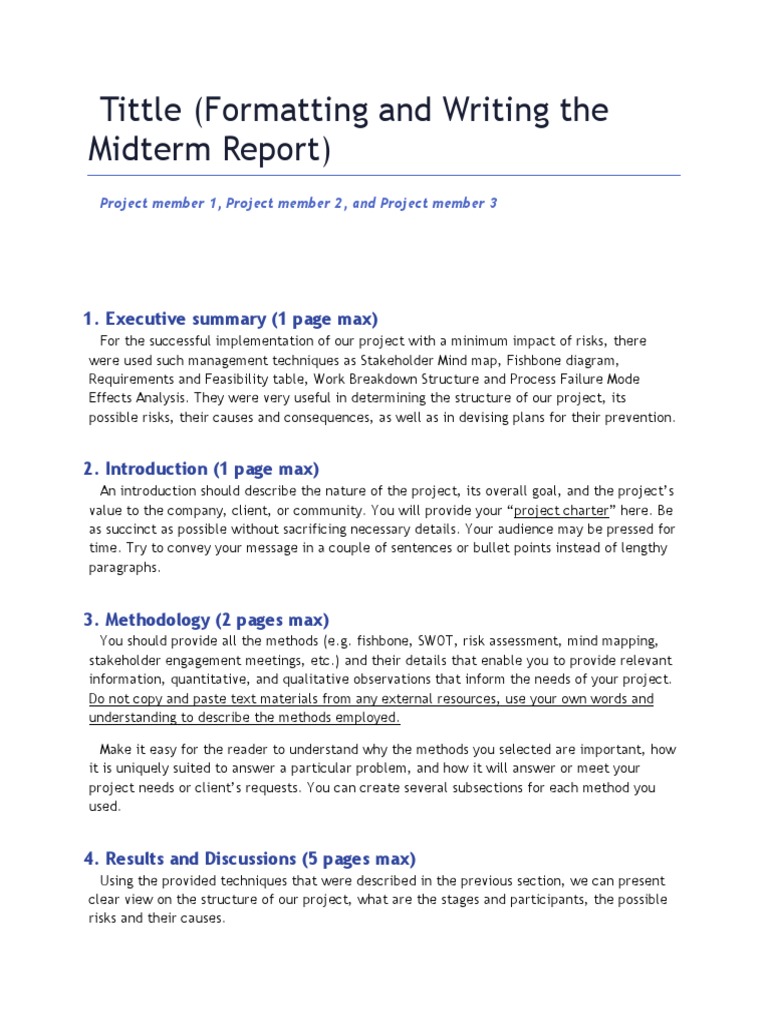 Tittle (Formatting and Writing The Midterm Report) : 1. Executive ...