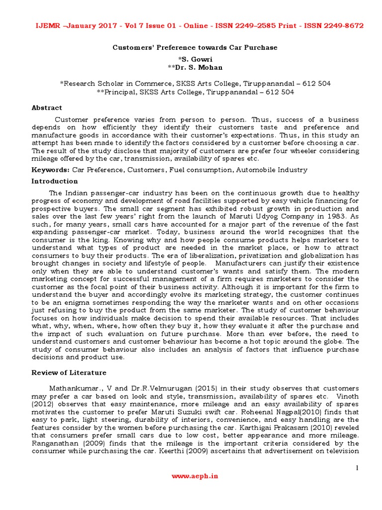 Customers' Preference Towards Car Purchase | PDF | Consumer Behaviour ...