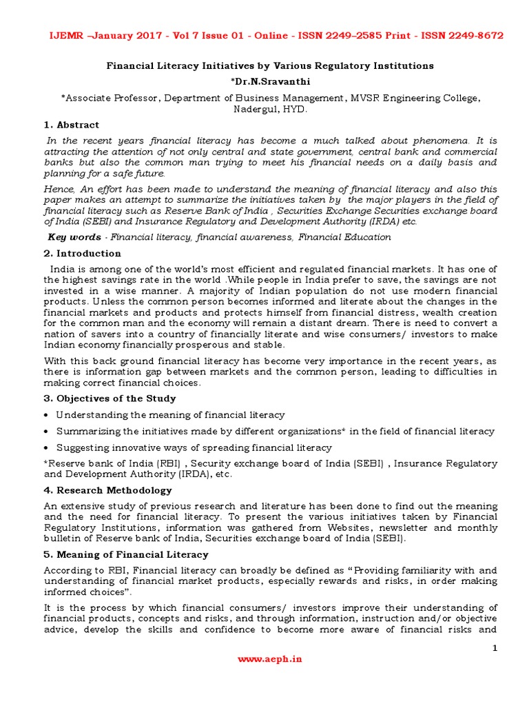 Financial Literacy Initiatives by Various Regulatory Institutions | PDF ...