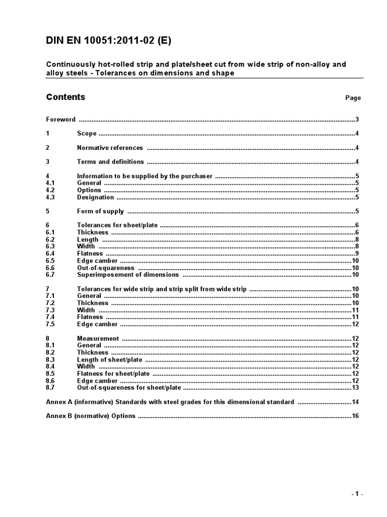 DIN EN 10051 | Rolling (Metalworking) | Engineering Tolerance