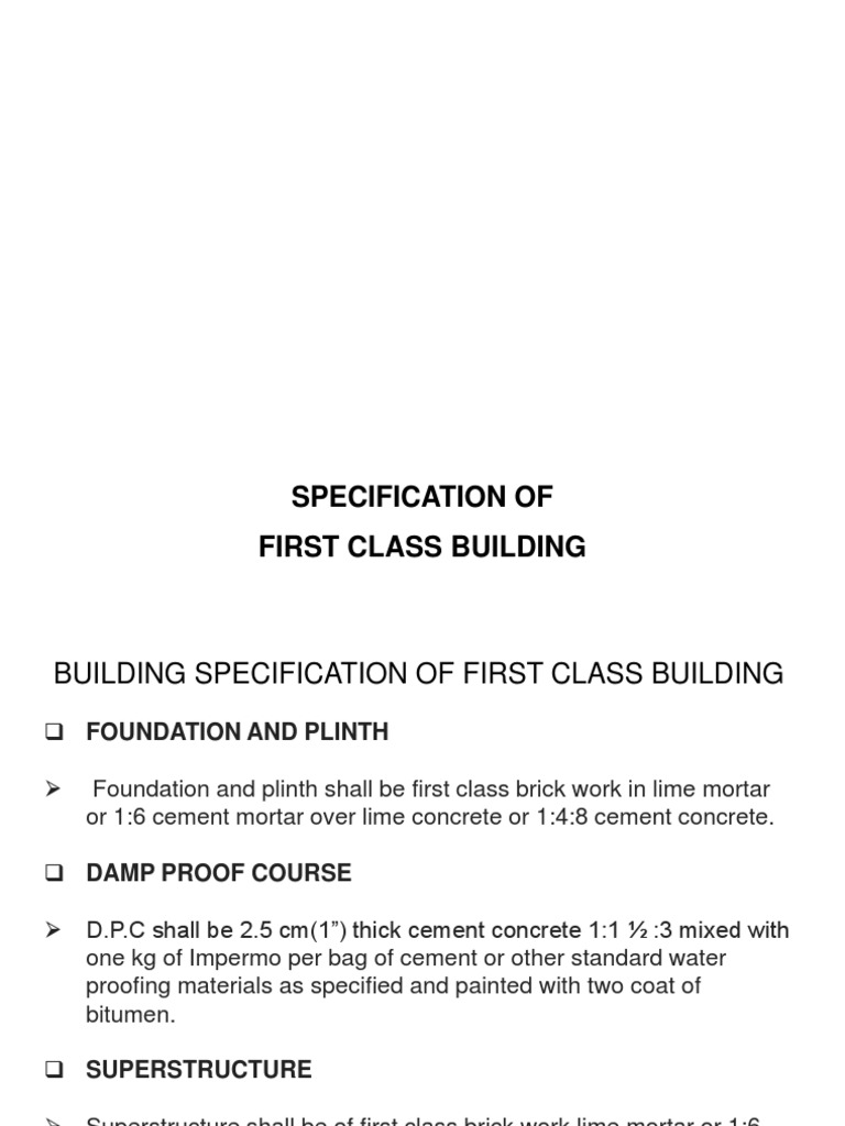 Building Specification of First Second and Third Class Building | PDF ...