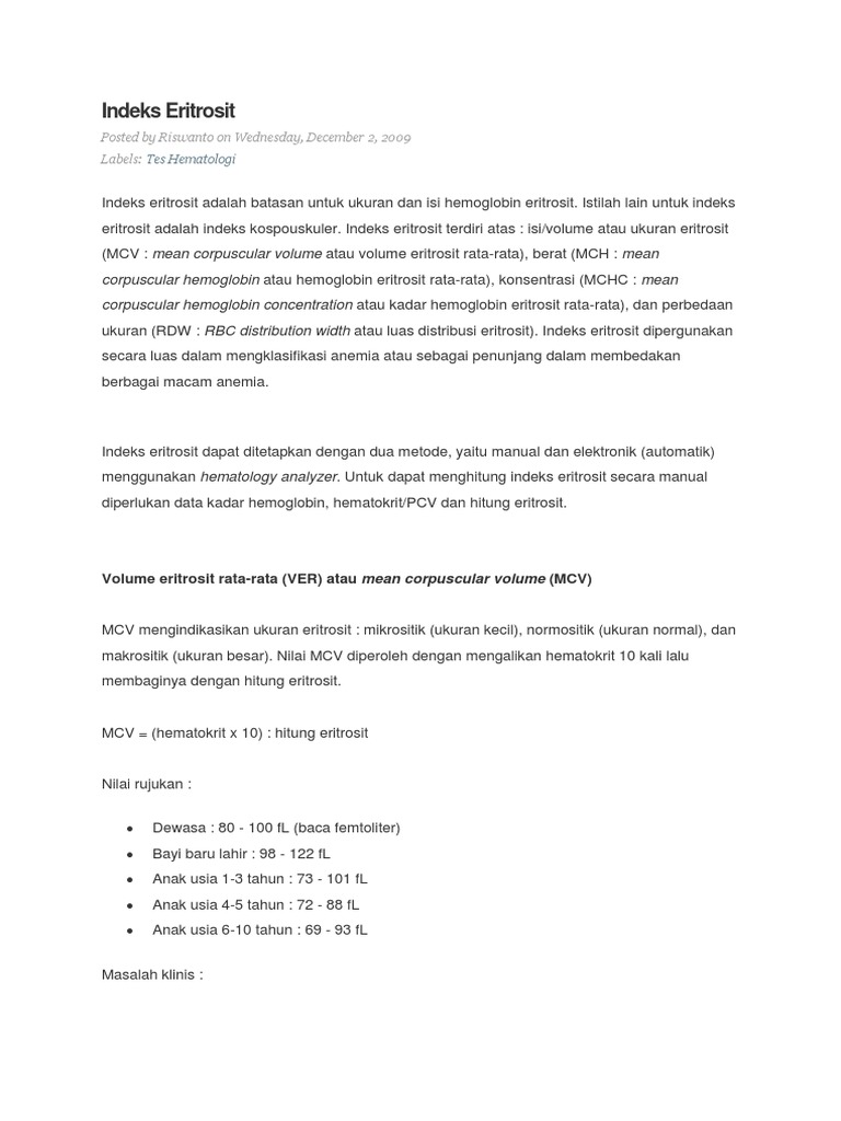 Indeks Eritrosit | PDF