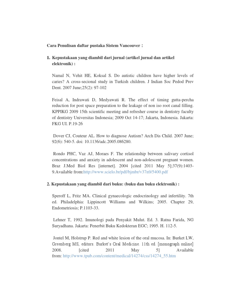 Cara Penulisan Daftar Pustaka Sistem Vancouver | PDF