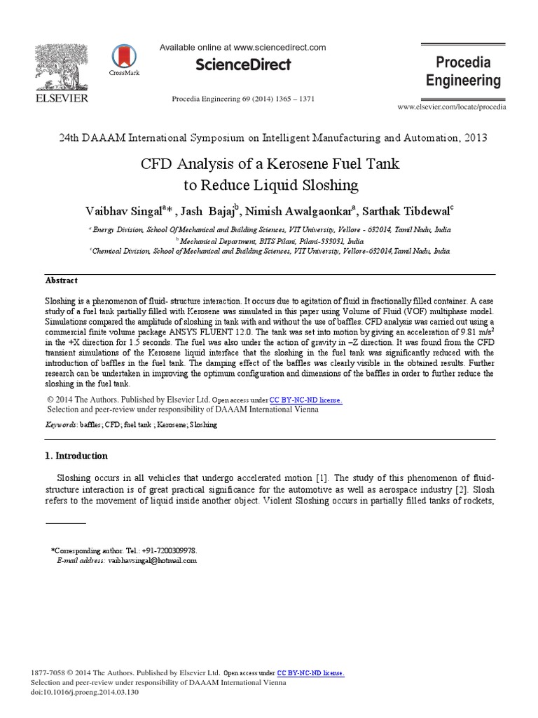 CFD Analysis of A Kerosene Fuel Tank To Reduce Liquid Sloshing | PDF ...