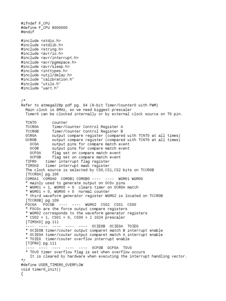 Timer0 Code ATmega328p | PDF | Digital Electronics | Areas Of Computer Science