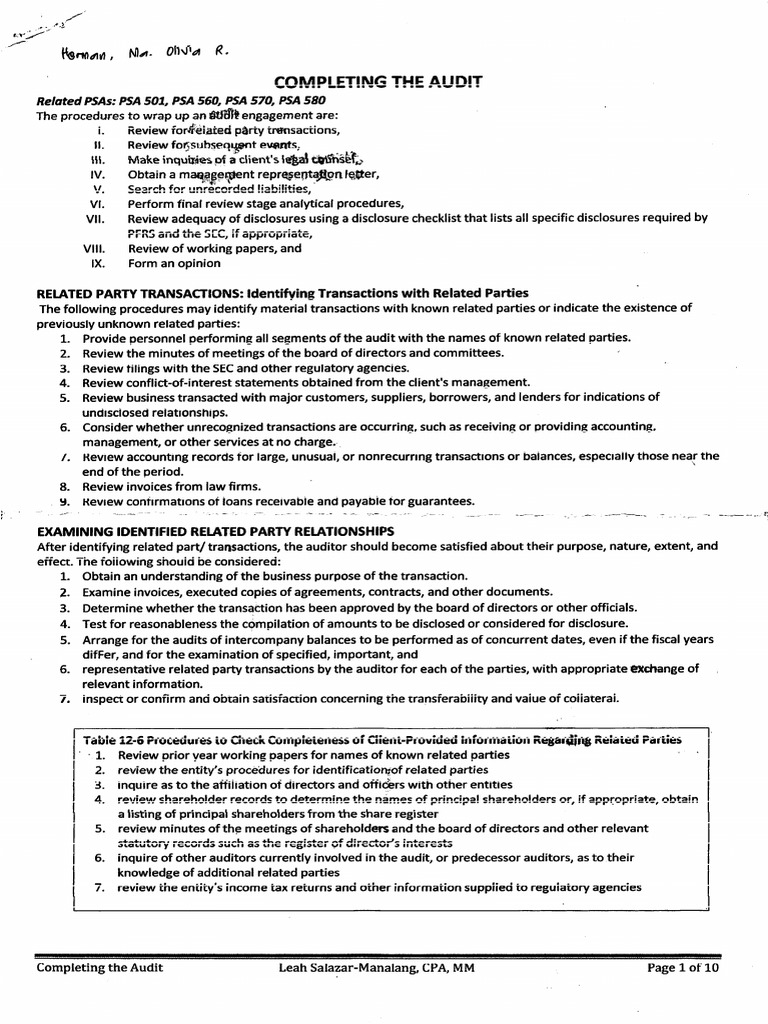 Completing The Audit | PDF