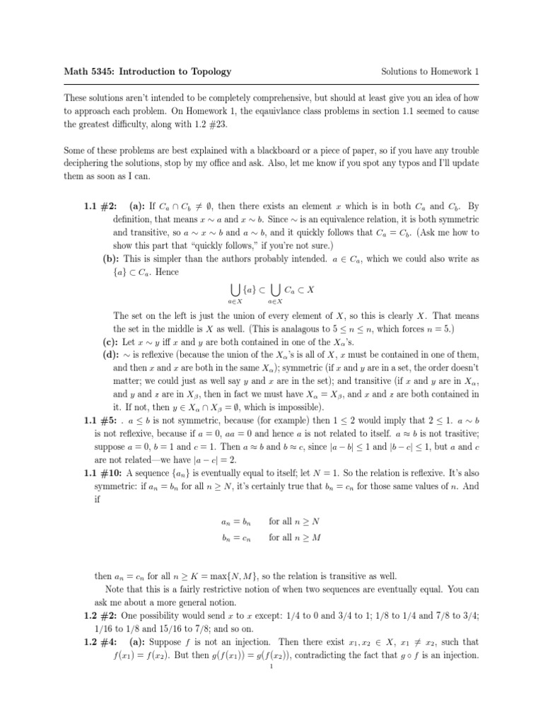 Topology Homework 1 Solutions Guide | PDF | Function (Mathematics ...