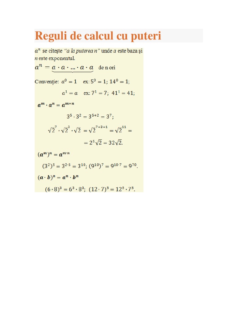 Reguli de Calcul Cu Puteri | PDF