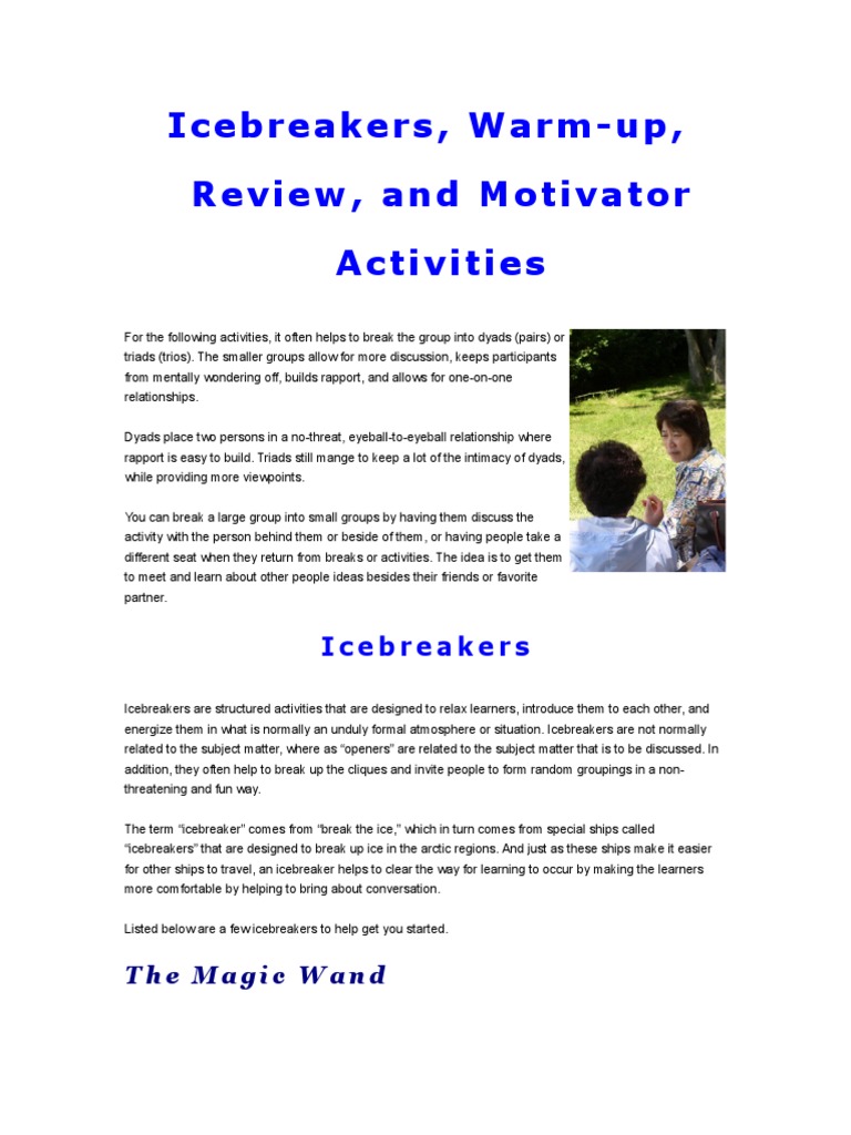 Icebreakers | PDF | Classroom | Learning