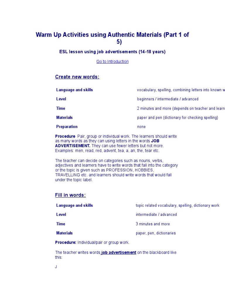 Warm Up Activities Using Authentic Materials | PDF | English Language ...