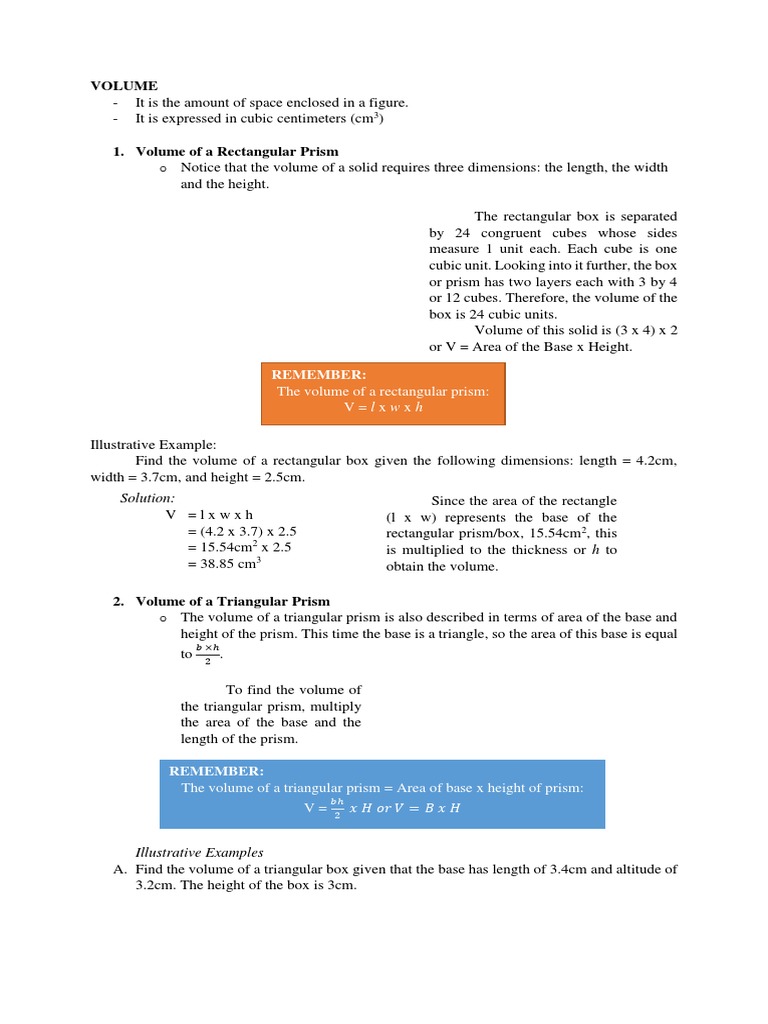 Remember:: The Volume of A Rectangular Prism: V LXWXH | PDF | Area | Volume