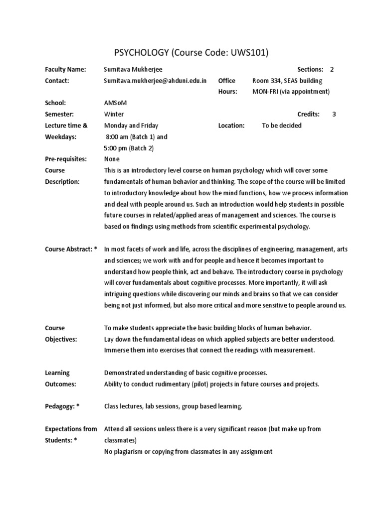 Psychology Outline AU DEC 2017 | PDF | Psychology | Thought