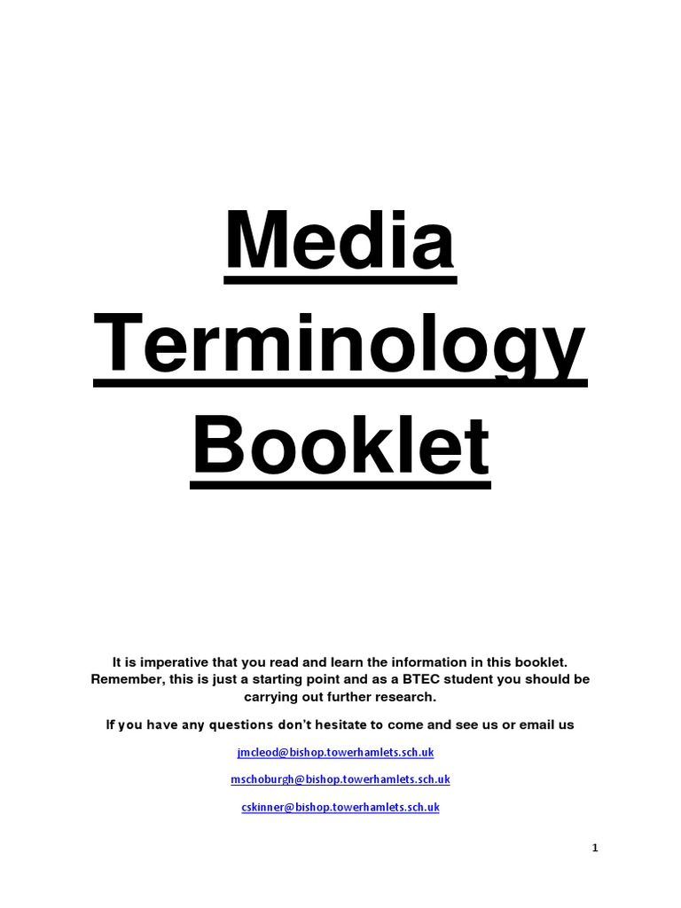 Media Terminology Booklet Btec | PDF | Camera