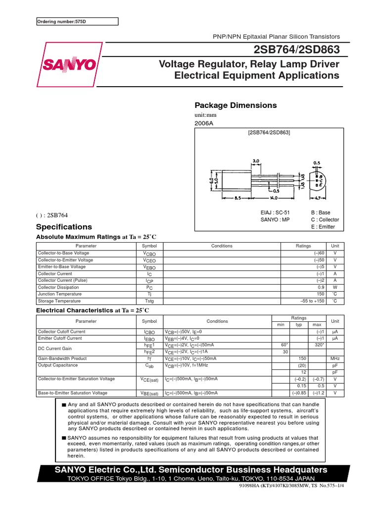 B764-Sanyo Semicon Device PDF | PDF | Bipolar Junction Transistor ...