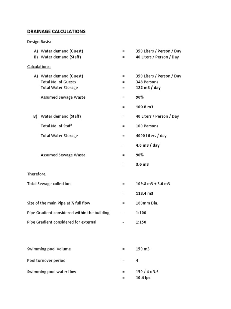 Rainwater and Sewage Drainage Calculations | PDF | Sewage | Litre