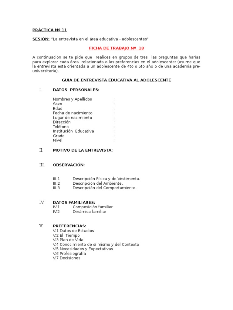 Guía de Entrevista Adolescente | PDF