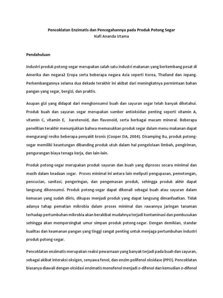 Pencoklatan Enzimatis Dan Pencegahannya Pada Produk Potong Segar | PDF