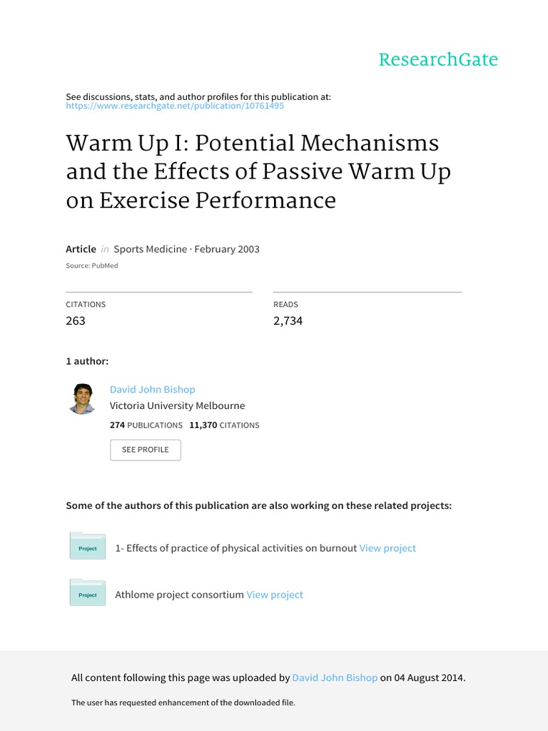 Warm Up I Potential Mechanisms and The Effects of Passive Warm Up On ...