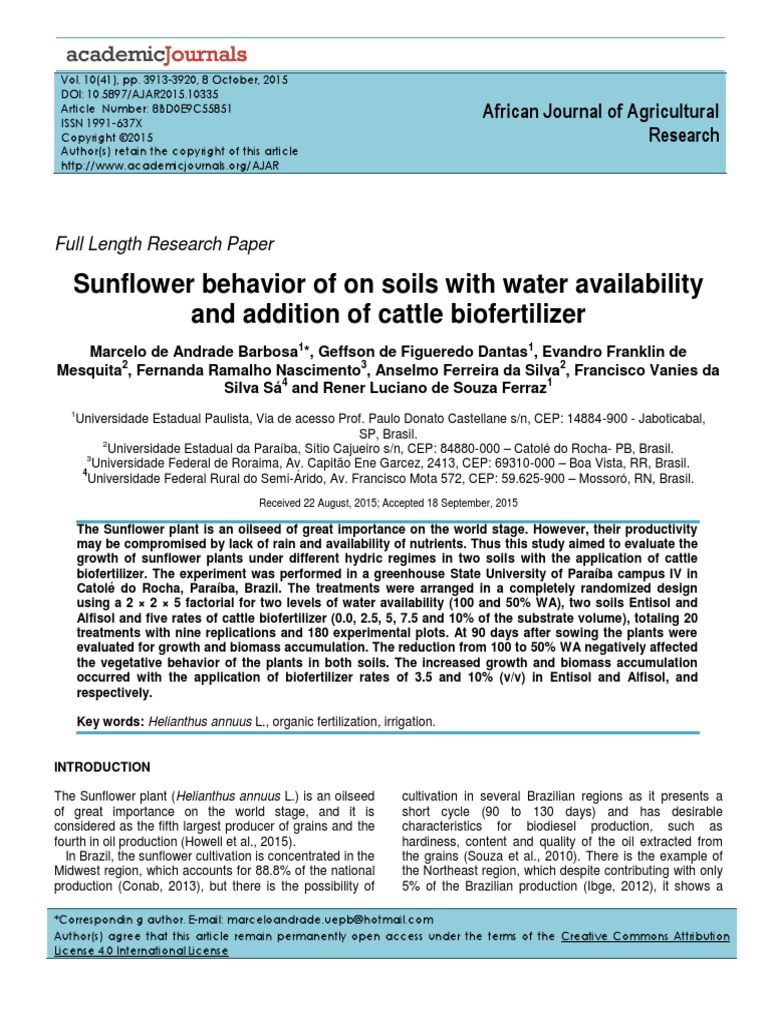 BARBOSA Et Al. 2015. Sunflower Behavior of On Soils With... | PDF ...