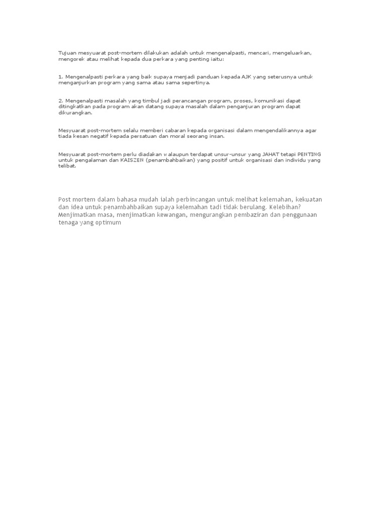 Tujuan Mesyuarat Post Mortem | PDF