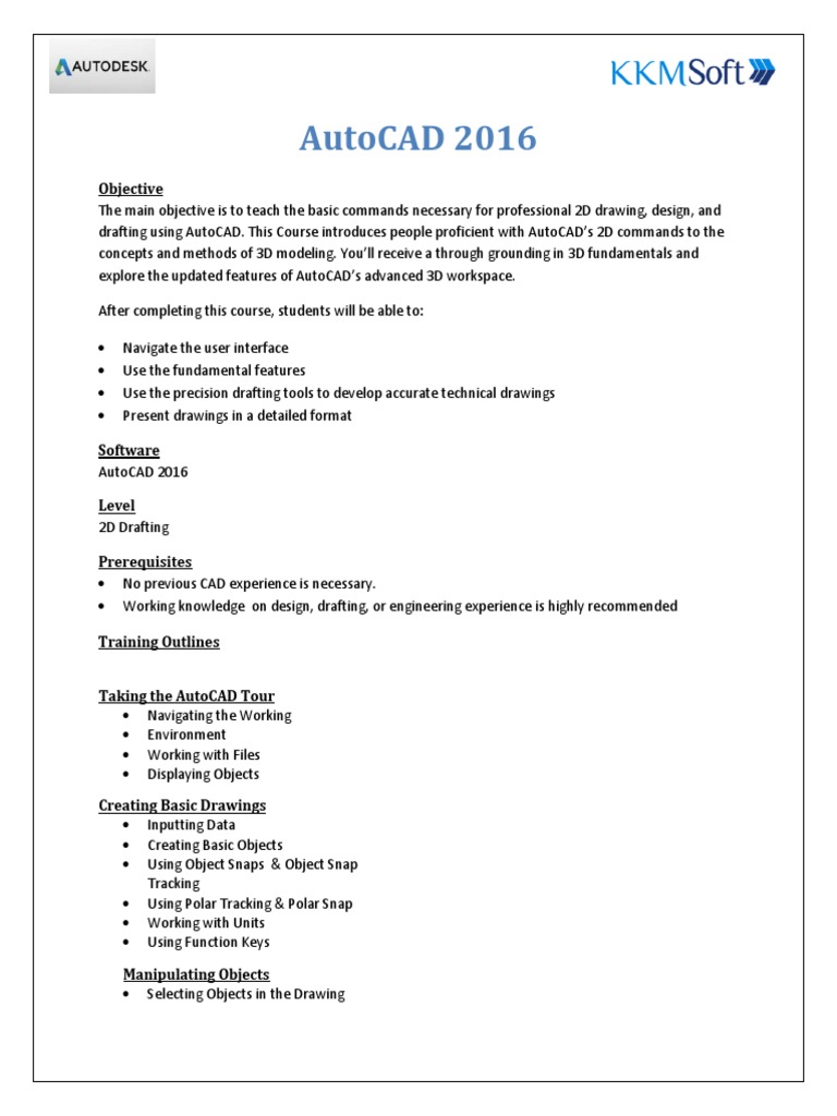 Autocad 2016: Objective | PDF | Technical Drawing | Auto Cad