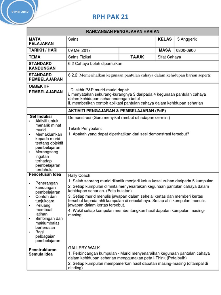Contoh RPH PAK 21 Kump 4 | PDF