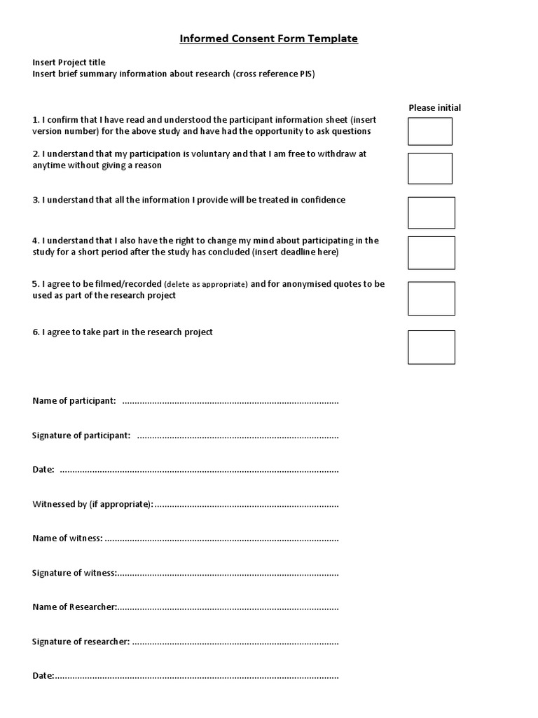 Informed Consent Form Template: Please Initial | PDF
