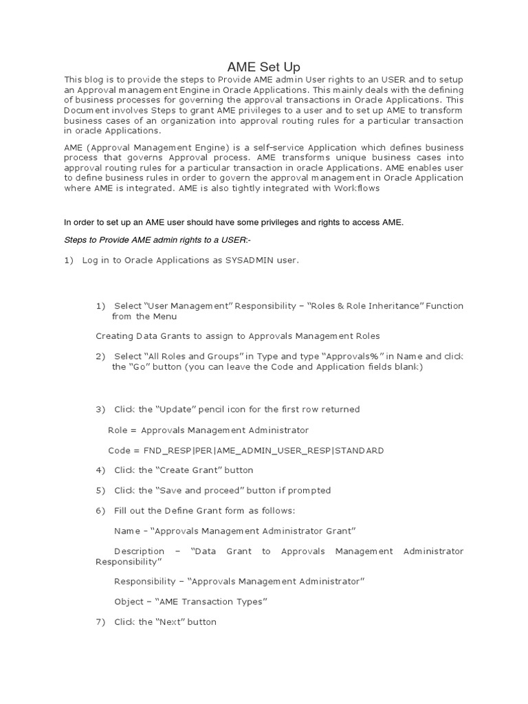 AME SetUp | PDF | System Administrator | Business Process