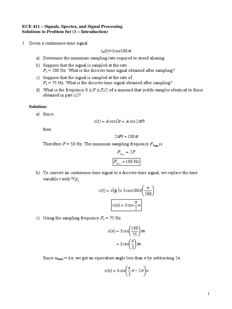 ECE411 - Problem Set 1 - Introduction | PDF | Signal To Noise Ratio | Sampling (Signal Processing)